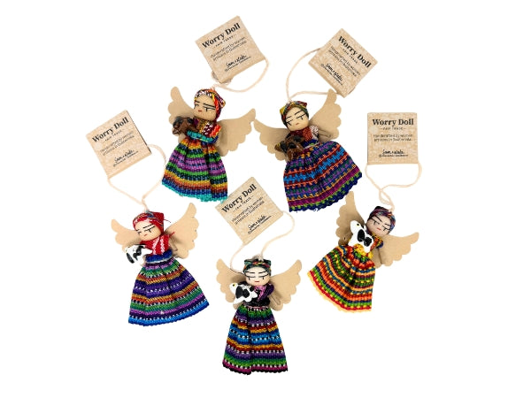 Hand-Woven Worry Doll Angel + Dog – Handwoven Ornament & Keepsake